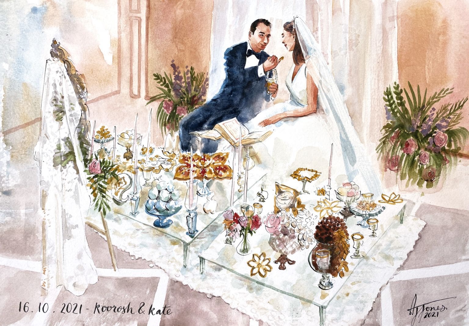 Live wedding ceremony painting - Wedding Illustrator Aaron Jacob Jones